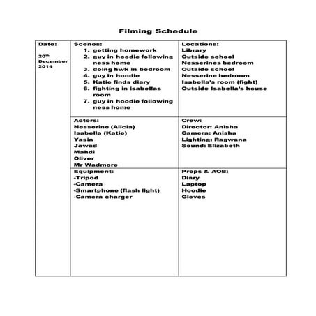 Filming Schedule - 4018 | DOCX