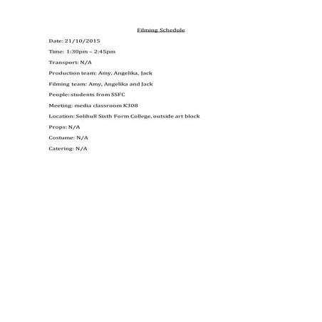 Filming schedule | DOCX | College Sports | Sports