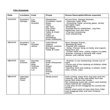 Filming Schedule | PDF