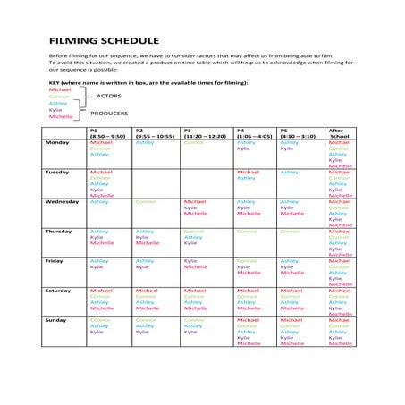 Filming Schedule | PDF