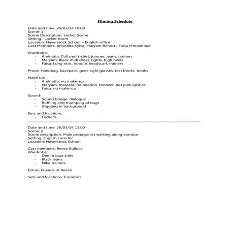Filming schedule 2 | PDF