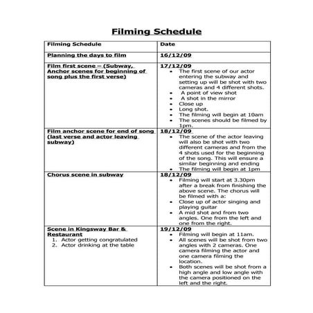 Filming Schedule & Editing Schedule 4 D Productions | DOC