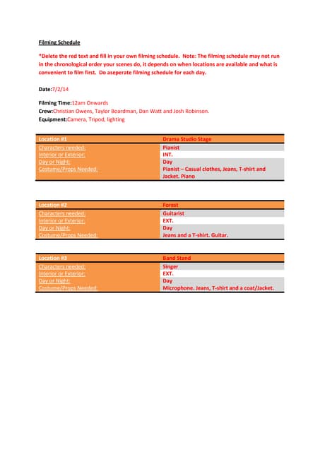 Shooting Schedule | PPT