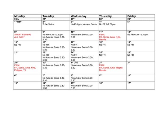 Shooting schedule template | DOC | Photography | Arts and Crafts