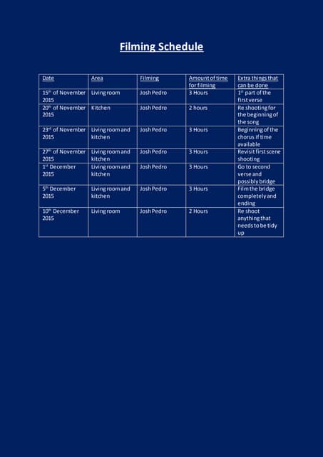Filming Schedule | PDF