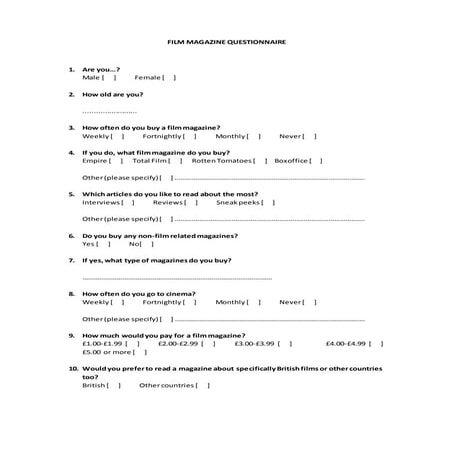 Film Magazine Questionnaire | DOCX