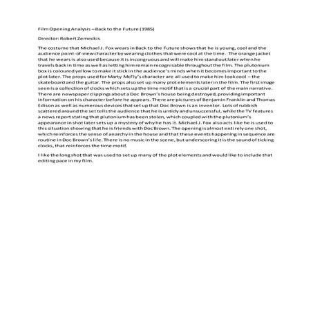 Film opening analysis back to the future | DOCX