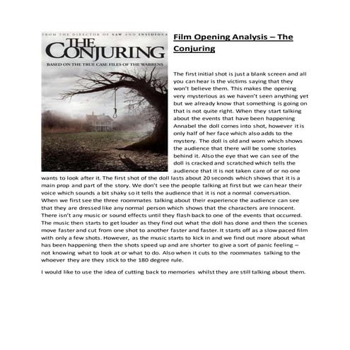 The conjuring opening scene analysis | DOCX