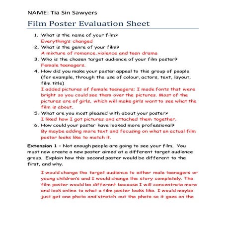 Film Poster Evaluation Sheet | DOCX