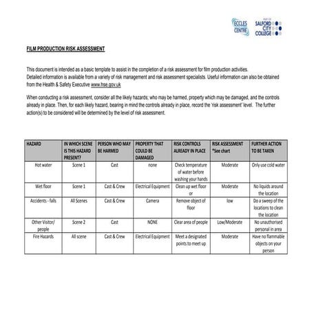 Film production risk assessment | PPT