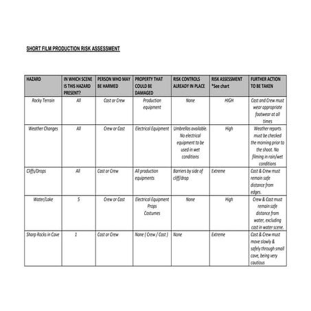 Film production risk assessment | DOCX