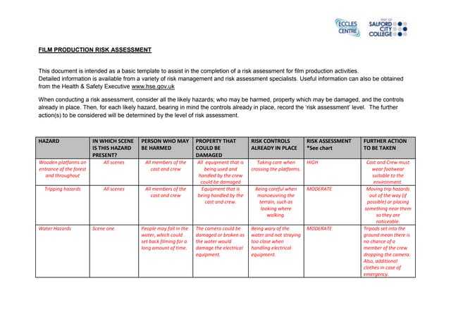 Risk assessment | DOCX | Outdoor Attractions | Attractions