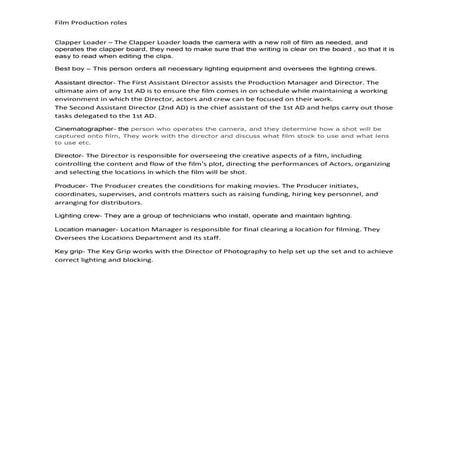 Film production roles | DOCX | Video Production | Content Production