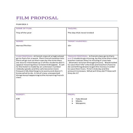 Film Proposal 1 - VEL | PDF
