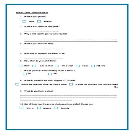 Film questionnaire | DOCX | Movies | Entertainment