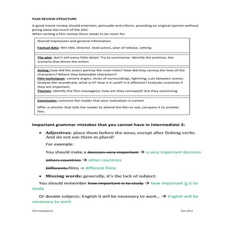 Film review feedback | PDF