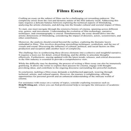 Film Analysis Essay. New Mexico State University | PDF