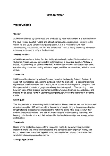 GCSE Film Studies: Pitch examples | PDF