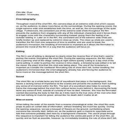 Short Film Analysis - Over | PDF