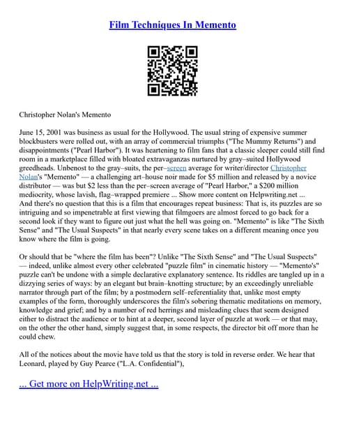 Analysis Of The Film Memento | PPT