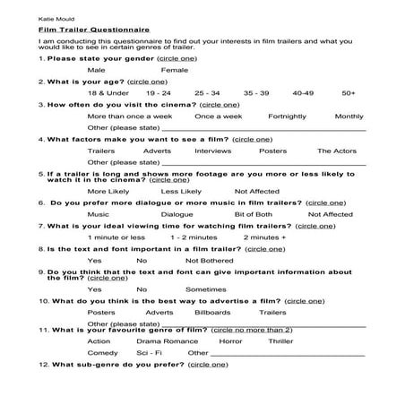 Film Trailer Questionnaire | DOC