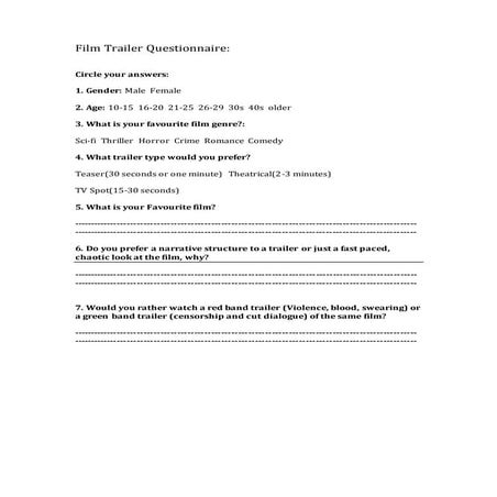 Film trailer questionnaire | DOCX