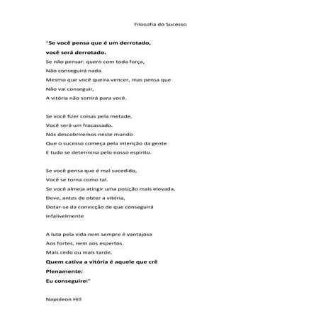 Texto "Filosofia do Sucesso" de Napoleon Hill | PDF