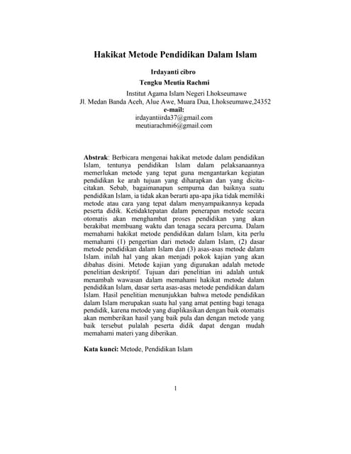 HAKIKAT METODE PENDIDIKAN DALAM ISLAM | PDF