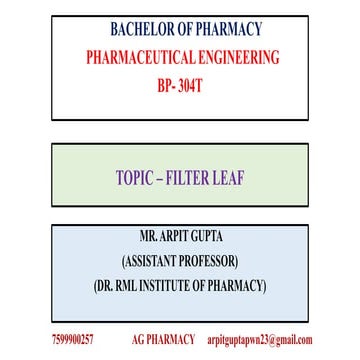 II FILTER LEAF II PHARMACEUTICAL ENGINEERING II BP-304T II | PPT