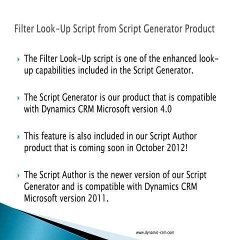 Dynamics CRM Microsoft: Filter Look-Up Script | PPT