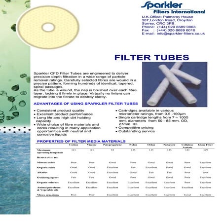 Filter tube - Filter cartridges Sparkler Filters UK brochure | PDF
