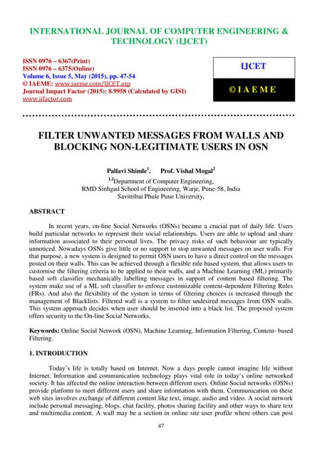 Seminar On To Block Unwanted Messages From Osn Ppt