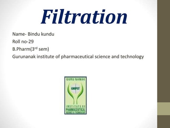 FILTRATION, THEORY OF FILTRATION, APPLICATION OF FILTRATION ...
