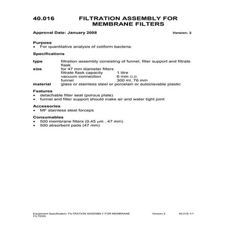 Filtration assembly for membrane filters | DOC