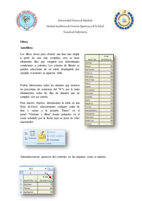 Manejo de filtros y ordenación de datos. | PDF