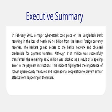 FIN-464 Bangladesh Bank Heist in 2016 presentation | PPTX