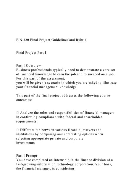 FIN 330 Final Project I Guidelines and Rubric Overv.docx | Stocks and ...