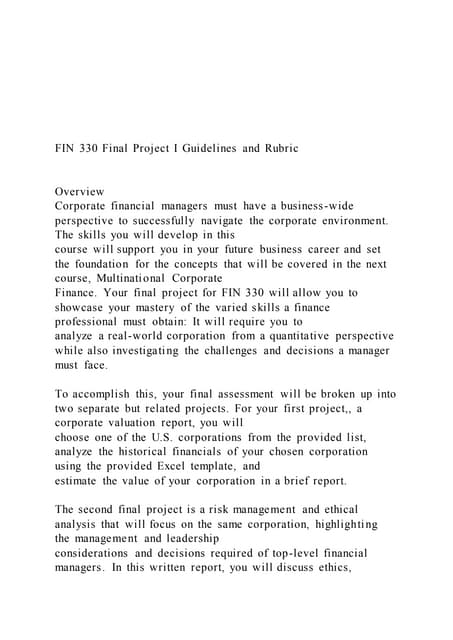 ACC 202 Final Project Guidelines and Rubric Overview Success | DOCX ...