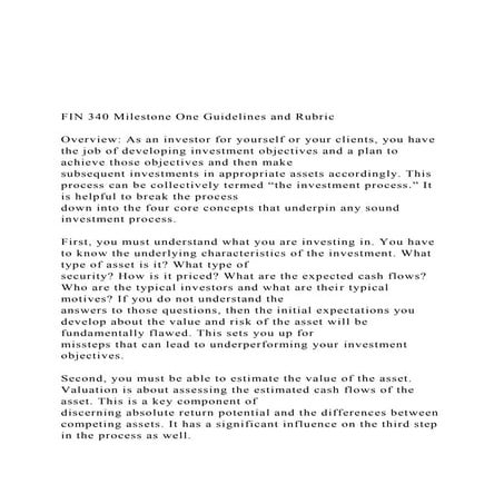 FIN 340 Milestone One Guidelines and Rubric Overview.docx