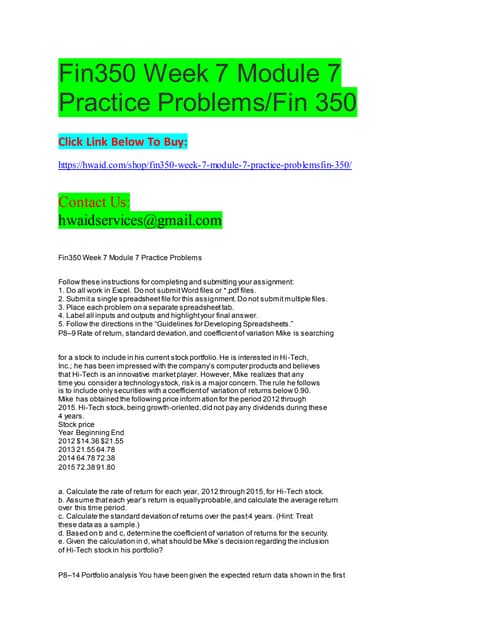Fin350 Week 7 Module 7 Practice Problems Fin 350 Pdf