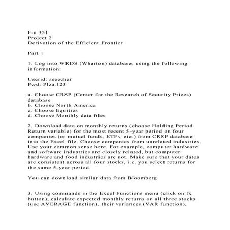Fin 351Project 2Derivation of the Efficient Frontier Part .docx