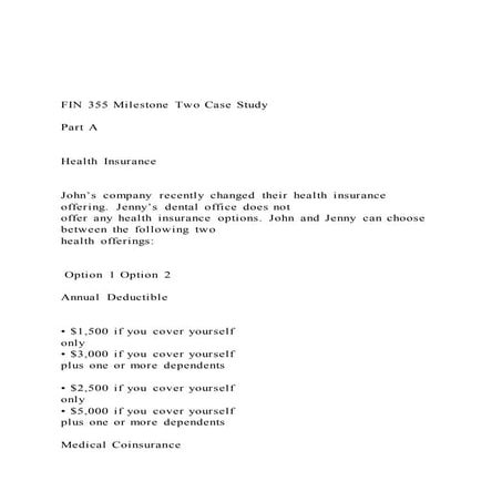 FIN 355 Milestone Two Case Study Part A Health In | DOCX