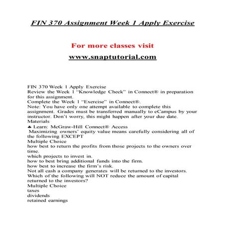 FIN 370 Enhance teaching / snaptutorial.com | PDF