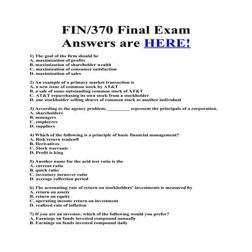 Fin 370 final exam | DOC
