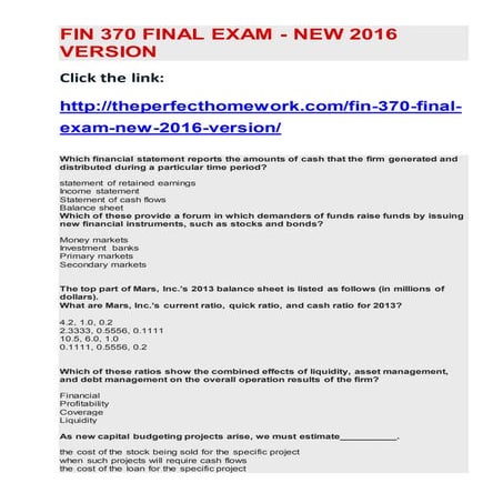Fin 370 final exam | DOC