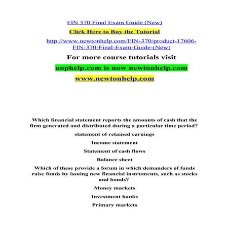 Fin 370 final exam guide (new)/newtonhelp.com