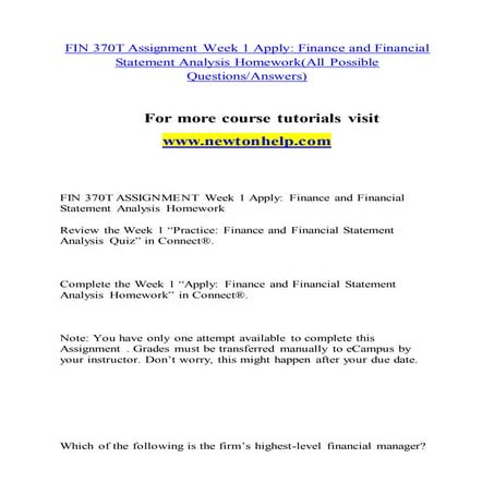 FIN 370T Doing by learn/newtonhelp.com