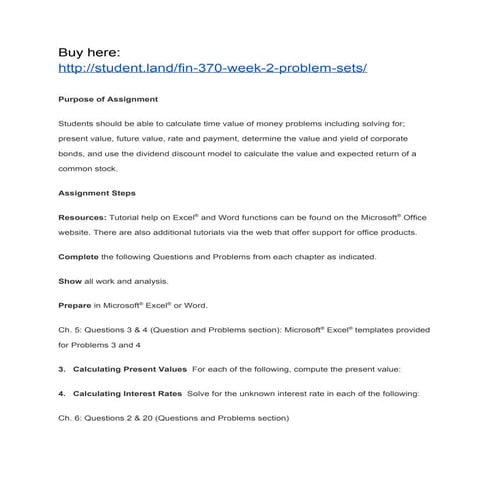 FINC 600 Week 1 Assignment Homework Problems | PDF
