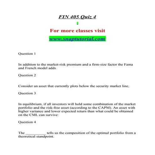 Fin 405 Enthusiastic Study / snaptutorial.com