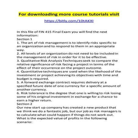 Fin 415 final exam | DOCX